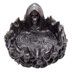 spooky grim reaper ashtray with skulls, freestanding halloween decoration, gothic accent piece, 4.75 inches