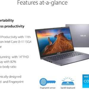 ASUS 14" VivoBook Laptop with Fingerprint Reader & Backlit Keyboard, FHD Display, Intel Core i3-1115G4, 12GB RAM, 512GB SSD, Webcam, HDMI, USB-C, Wi-Fi 5, Windows 11 Home, Grey