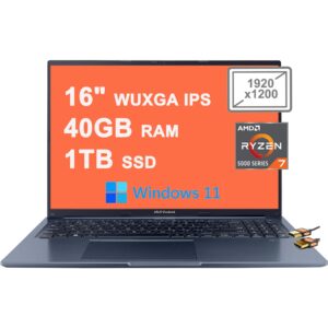 asus vivobook 16x business laptop 16" wuxga ips anti-glare display amd octa-core ryzen 7 5800hs processor 40gb ram 1tb ssd amd radeon graphic usb-c sonicmaster win11 + hdmi cable