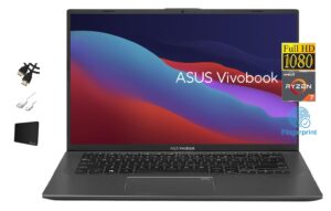 asus vivobook 14'' fhd laptop, amd 2-core ryzen7 3700u, 12gb ddr4 ram, 1tb nvme ssd, amd radeon rx vega 10 graphics, backlit keyboard, wifi, hdmi, fingerprint, windows 10, gray + accessories