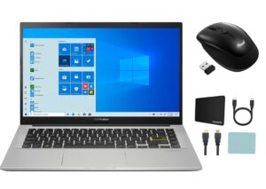 asus vivobook 14'' fhd (1920x1080) laptop, intel i3-1005g1, 1.2ghz, 4gb ddr4, 512gb ssd, intel hd graphics 610, wifi, bluetooth, webcam, hdmi, windows 10 home, white + accessories