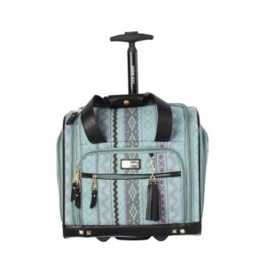 steve madden designer 15 inch carry on suitcase- small weekender overnight business travel luggage- lightweight 2- rolling spinner wheels under seat bag for women(legends teal)