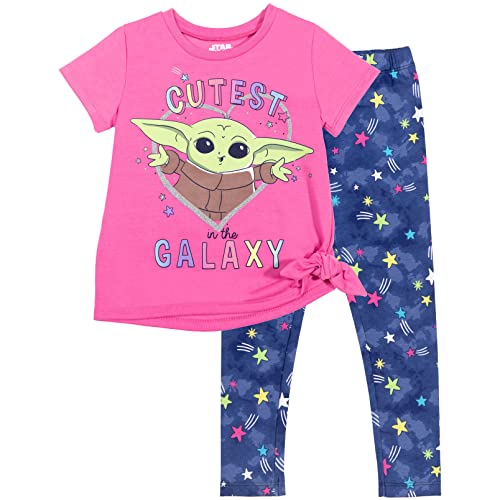 STAR WARS The Mandalorian The Child Toddler Girls Graphic T-Shirt and Leggings Outfit Set Hot Pink 3T