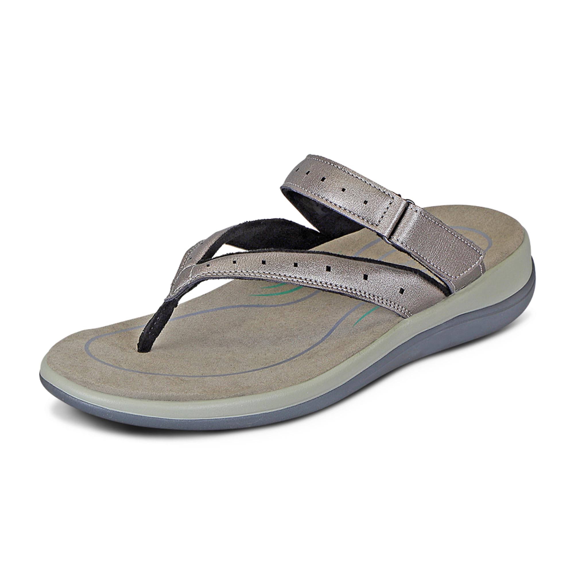 Orthofeet Women's Orthopedic Pewter Fabric Gaya Flip Flop Sandals, Size 9.5 Wide