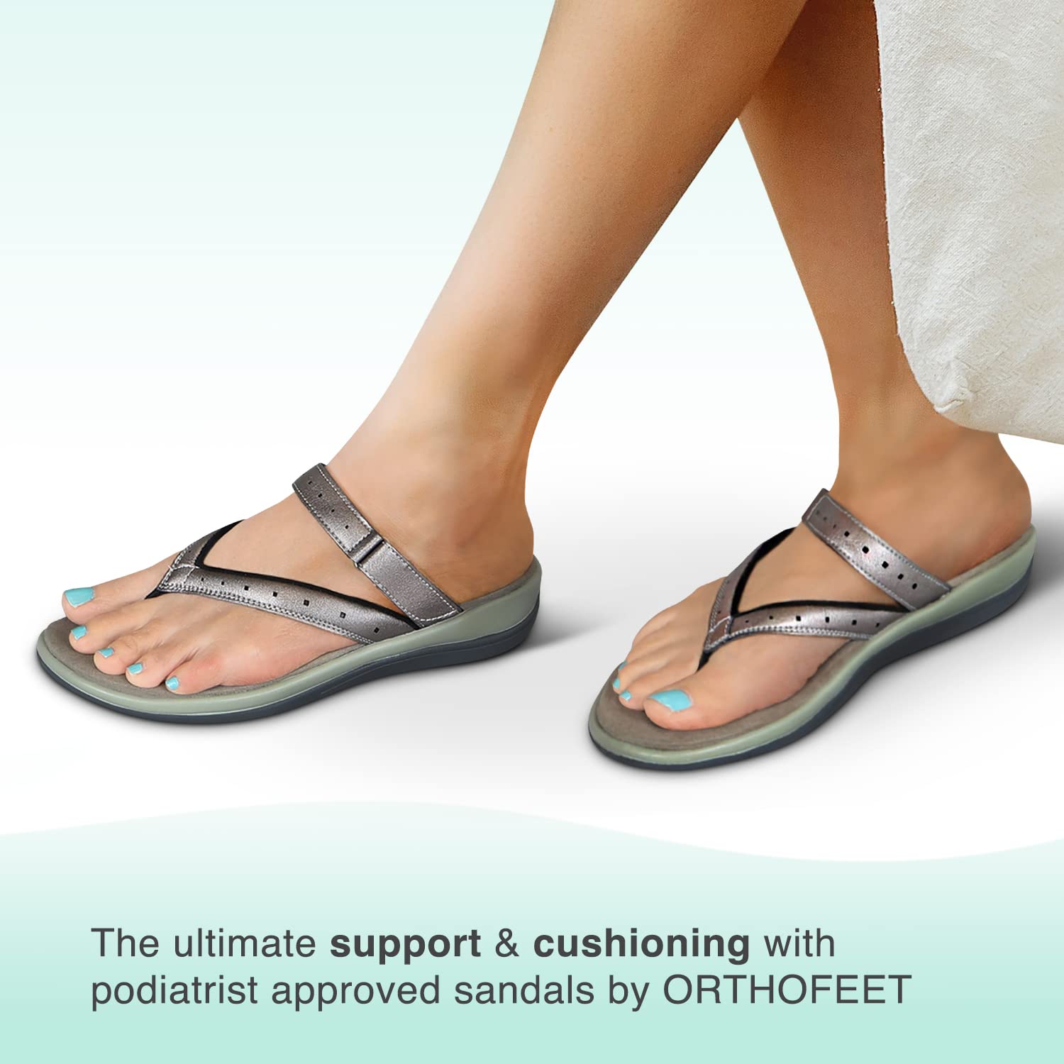 Orthofeet Women's Orthopedic Pewter Fabric Gaya Flip Flop Sandals, Size 9.5 Wide