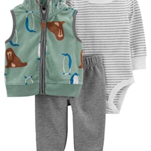 Carter's Baby Boys' 3 Piece Little Vest Set, Penguin/Walrus/Green, 12m