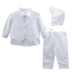 booulfi baby boy easter outfit baptism christening outfits for boys white tuxedo suits photoshoot dedication church blessing gifts with shirt pants vest shoes hat 6-9 m