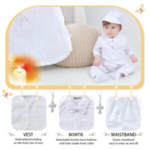 Booulfi Baby Boy Easter Outfit Baptism Christening Outfits for Boys White Tuxedo Suits Photoshoot Dedication Church Blessing Gifts with Shirt Pants Vest Shoes Hat 6-9 M