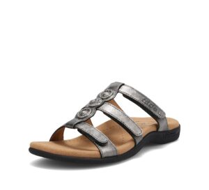 taos prize 4 women's walking sandal - stylish and adjustable three strap open back slide on walking sandal with premium arch support and cushioning for all day comfort pewter 10 m us