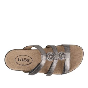 Taos Prize 4 Women's Walking Sandal - Stylish and Adjustable Three Strap Open Back Slide On Walking Sandal with Premium Arch Support and Cushioning for All Day Comfort Pewter 10 M US