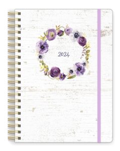 southworth planner (january 2024-december 2024), 8.5" x 11", sweet purple rustic wreath, premium 28#/105 gsm paper, large twin wire (91023)