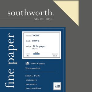 Southworth® 100% Cotton Business Paper, 8 1/2" x 11", 32 Lb, Ivory, Box Of 250