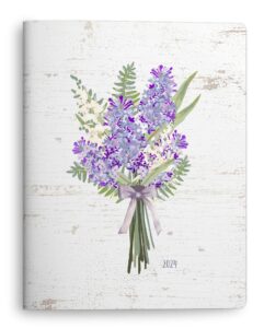 southworth planner (january 2024-december 2024), 8.5" x 11", lovely lavender floral bouquet, premium 28#/105 gsm paper, large flex cover (91030)