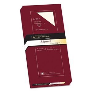 southworth company products - resume envelopes, laser/inkjet, no 10, 24lb., 50/pk, ivory - sold as 1 bx - exceptional resume envelopes are designed for use with southworth exceptional resume paper for a professional, organized and credible presentation. m