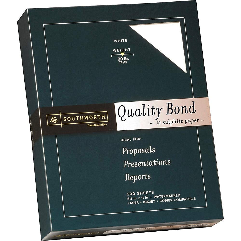 Panasonic Southworth Quality Bond Paper, 8.5” x 11”, 20 lb/75 GSM, Wove Finish, White, 500 Sheets - Packaging May Vary (31-620-10), Small