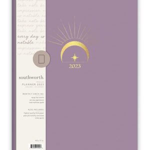 Southworth Planner (January 2023-December 2023), 8.5" x 11", Celestial Bohemian Dusty Purple, Premium 28#/105 gsm Paper, Large Flex (91094)