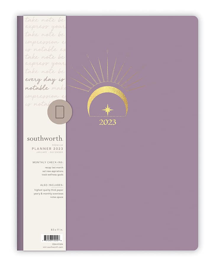 Southworth Planner (January 2023-December 2023), 8.5" x 11", Celestial Bohemian Dusty Purple, Premium 28#/105 gsm Paper, Large Flex (91094)