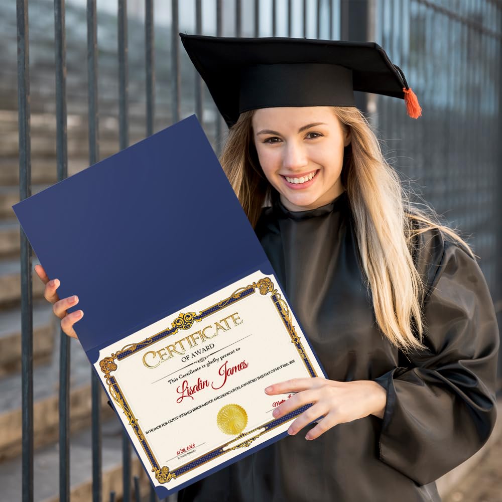 75 Pcs Certificate Kit, 25 Gold foil Certificate Holders & 25 Certificate Paper & 25 Certificate Seals Stickers for Graduation Diploma, Award Accomplishment.