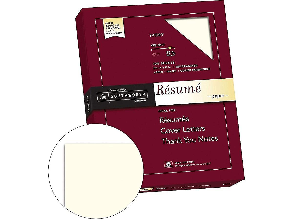 Southworth RD18ICF 100% Cotton Resume Paper 32 lbs. 8-1/2 x 11 Ivory Wove 100/Box