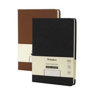 journals for writing, hardcover college ruled notebook for school a5 pu notebook writing diary, elastic closure, 80gsm thick paper with inner pocket (black+brown)