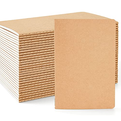 feela 30 Pack Blank Kraft Notebooks, Unlined Sketchbook Note Pad Travel Journal for Drawing Doodling Writing, Journal Bulk For Women Kids Students Office School Supplies, A5, 60 Pages, 8.3” X 5.5”