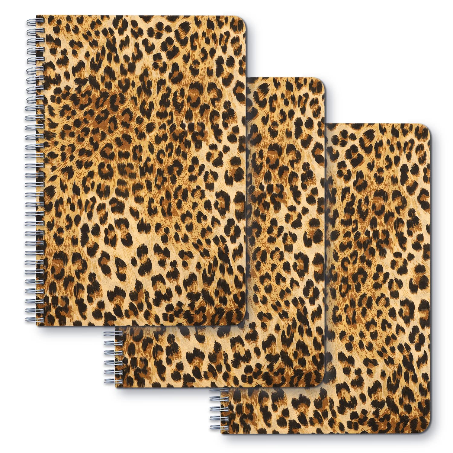 ADOUGEDU Spiral Notebook Set of 3,College Ruled Notebook,A5 Ruled Notebook/Journal,Wirebound Spiral Notebook,5.8" x 8.2",for Journal,Office,School - Cheetah Leopard Pattern