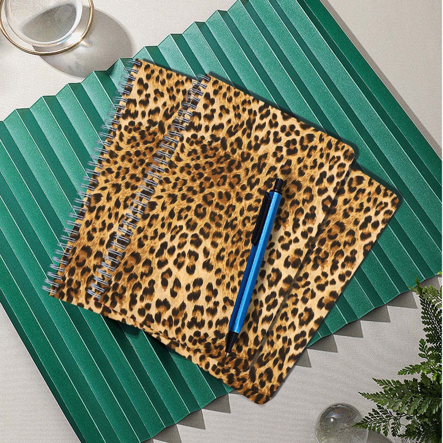 ADOUGEDU Spiral Notebook Set of 3,College Ruled Notebook,A5 Ruled Notebook/Journal,Wirebound Spiral Notebook,5.8" x 8.2",for Journal,Office,School - Cheetah Leopard Pattern