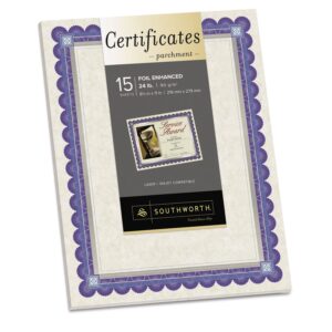 southworth ct1r foil-enhanced parchment certificates ivory/blue/silver 24 lb 8.5 x 11 15/pk