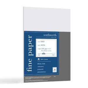 southworth® 100% cotton business paper, letter paper size, 32 lb, gray, pack of 50 sheets