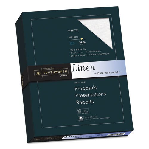 Southworth Products - Southworth - 25% Cotton Fine Linen Paper, 32 lbs., 8-1/2 x 11, White, 250/Box - Sold As 1 Box - Adds a rich look and feel to everyday business and legal documents, letterheads, reports, presentations and more. - Adds a subtle eleganc