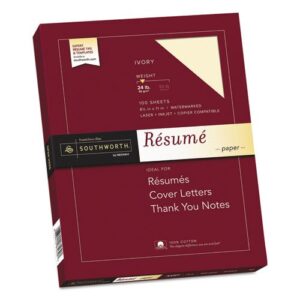 100% cotton resume paper, ivory, 24lb, 8 1/2 x 11, wove, 100 sheets