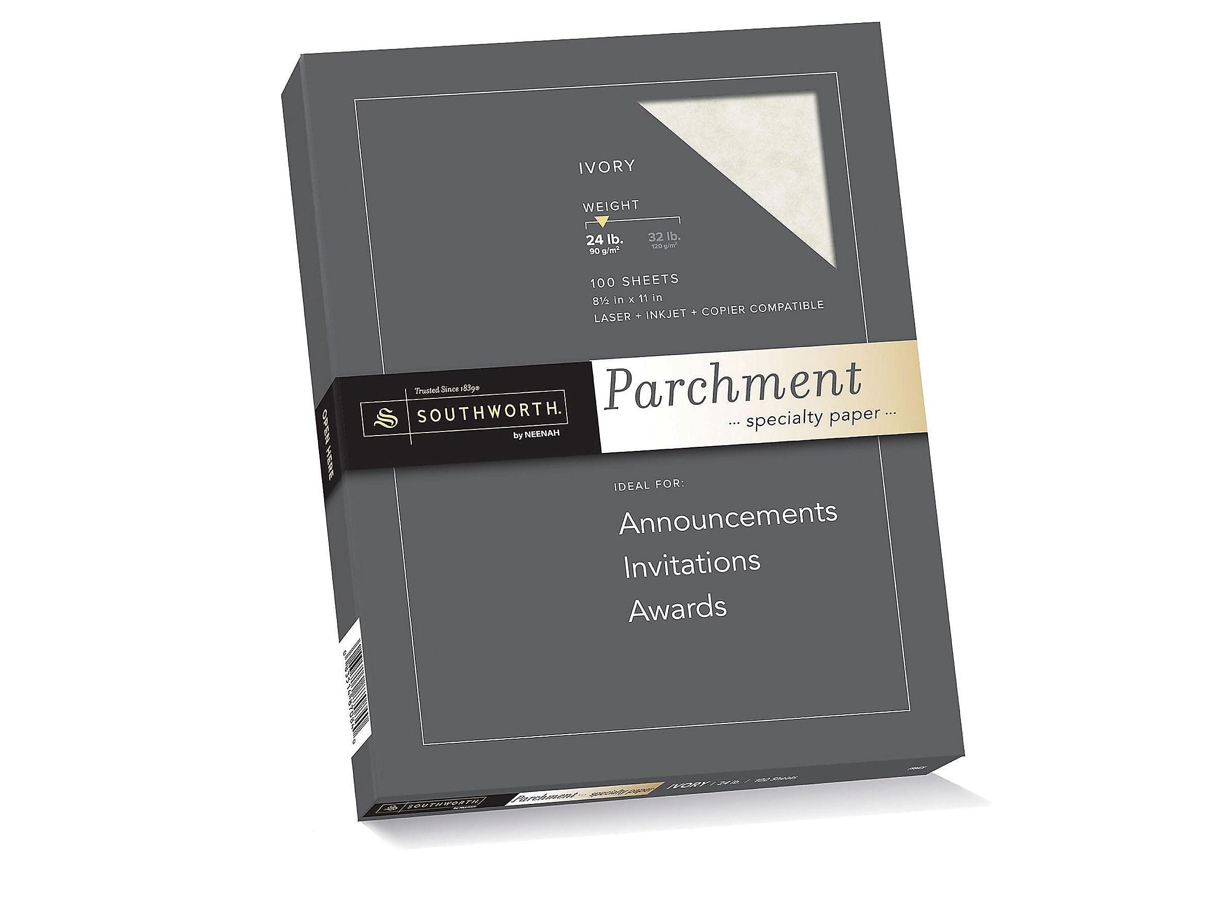 Southworth P984CK336 Parchment Specialty Paper, Ivory, 24lb, 8 1/2 x 11, 100 Sheets