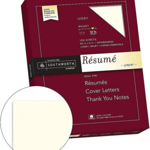 Southworth 100% Cotton Resume Paper, ivory, 8 1/2 in x 11 in (SOURD18ICF)