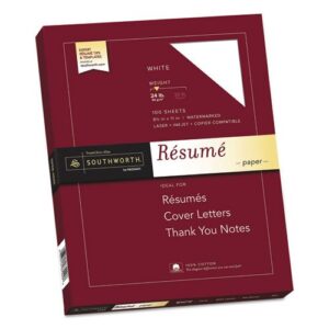 southworth products - southworth - 100% cotton résumé paper, 24 lbs., 8-1/2 x 11, white, 100/box - sold as 1 box - 100% cotton fiber—perfect for any documents where prestige is the look and feel desired. - strong and durable to withstand years of average