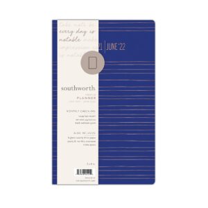 Southworth Academic Planner (July 2021-June 2022), 5" x 8", Cobalt Metallic Stripe, 28 lb./105 gsm Paper, Medium Flex (92121)