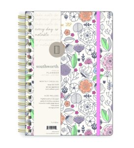 southworth academic planner (july 2021-june 2022), 7" x 9.25", bright floral burst, 28 lb./105 gsm paper, medium twin wire (92115)