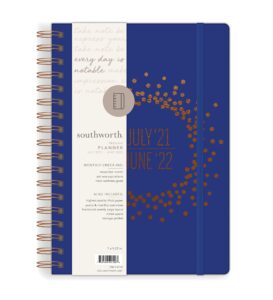 southworth academic planner (july 2021-june 2022), 7" x 9.25", cobalt metallic burst, 28 lb./105 gsm paper, medium twin wire (92120)