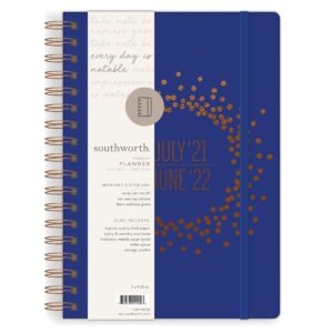 Southworth Academic Planner (July 2021-June 2022), 7" x 9.25", Cobalt Metallic Burst, 28 lb./105 gsm Paper, Medium Twin Wire (92120)