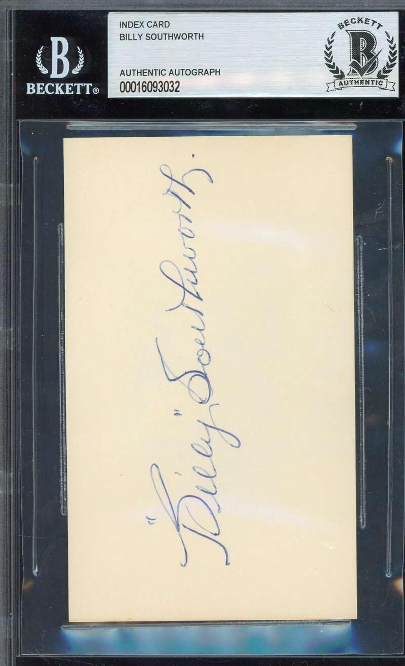 Billy Southworth Beckett BAS Signed 3x5 Index Card Autograph