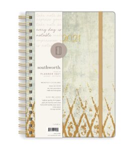 southworth 2021 yearly planner (january, 2021-december, 2021), monthly and yearly planner, 7”x9.25”, weathered gold weave, premium 28lb/105gsm paper, twin wire, 82 sheets/164 pages (91906)