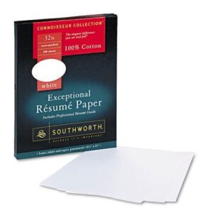 southworth : connoisseur exceptional rsum paper, white, 32lb, letter, 100 per box -:- sold as 2 packs of - 100 - / - total of 200 each