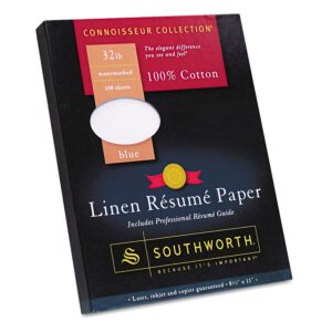 southworth rd18bcfln 100% cotton linen resume paper blue 32 lbs. 8-1/2 x 11 100/box