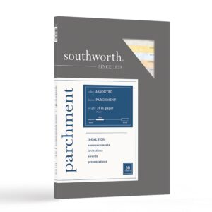 southworth parchment paper, 8.5" x 11", 24 lb., parchment finish, assorted colors, 50 sheets (p984s)