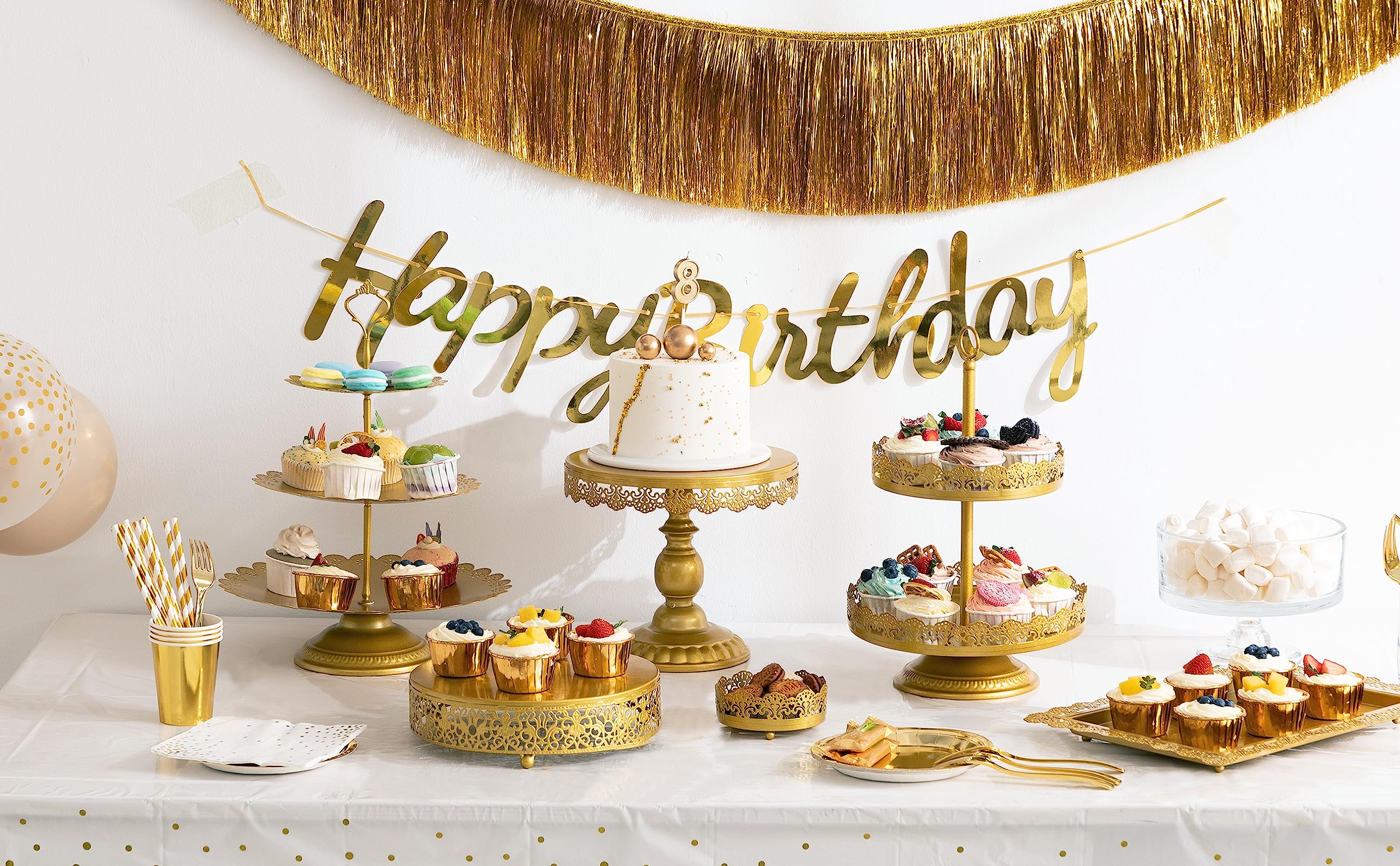 HBlife 6 PCS Gold Cake Stand Dessert Table Display Set Include Cake Stands, Cupcake Stand/Tower, Dessert Stands, Perfect Display for Wedding, Party, Birthday, Baby Shower, Anniversary Decorations