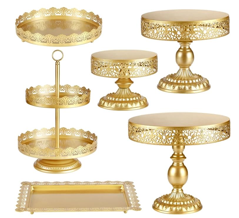 Gold Cake Stands Set for Dessert Table，6 Pcs Wedding Cake Stand&Cupcake Stand Set，Serving Plate Dessert Table Display Set for Wedding/Birthday Party/Home Decoration/Graduation Party (6 Pieces)