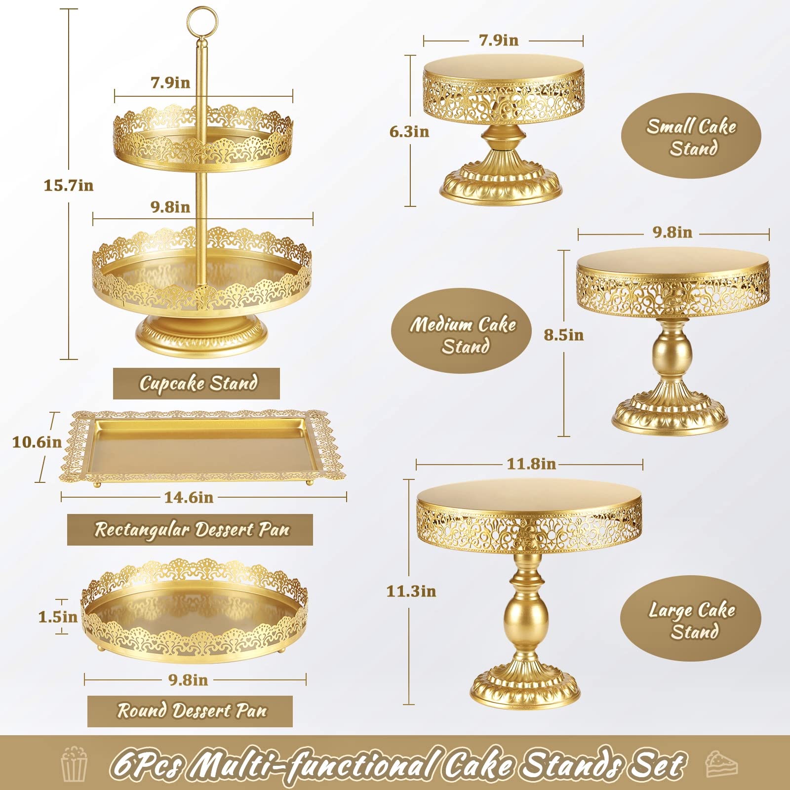 Gold Cake Stands Set for Dessert Table，6 Pcs Wedding Cake Stand&Cupcake Stand Set，Serving Plate Dessert Table Display Set for Wedding/Birthday Party/Home Decoration/Graduation Party (6 Pieces)