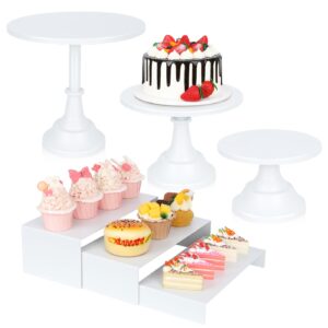 6pcs cake stand set, white metal cake stands for party, dessert table display set, 3 size round cake pedestal stand with cupcake risers stands, dessert holders for weddings, birthday, baby shower