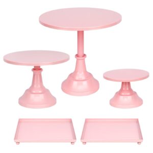 tchrules pink cake stand, 5pcs metal cake display stand for party, dessert table display set for wedding birthday parties anniversary (3 round cake stands & 2 dessert tray)