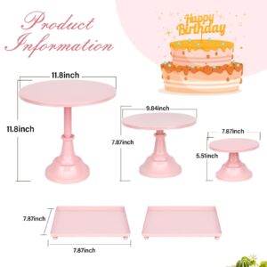 tchrules Pink Cake Stand, 5Pcs Metal Cake Display Stand for Party, Dessert Table Display Set for Wedding Birthday Parties Anniversary (3 Round Cake Stands & 2 Dessert Tray)