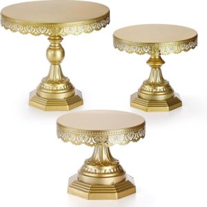 youeon set of 3 metal gold cake stand, 8/10/12 inch round cake stands for dessert table, gold dessert stands, cupcake display stand set for party, wedding, baby shower, birthday, anniversary